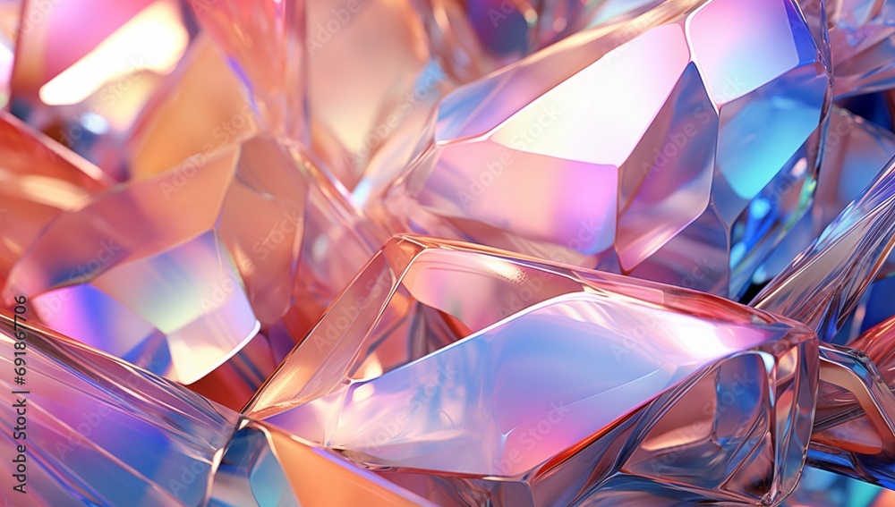 Glass crystals shining with the brilliance of light reflections, a ...