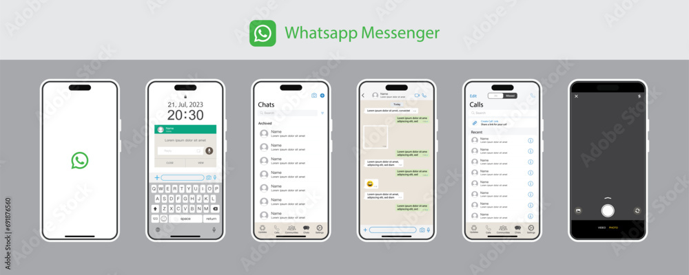 WhatsApp mockup and social media interface template set. WhatsApp chat ...