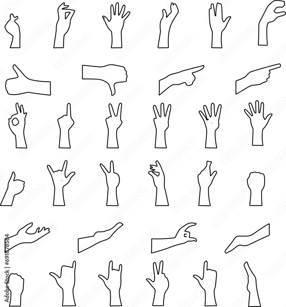Hand gesture icon set. All type of hand emojis, gestures, stickers ...
