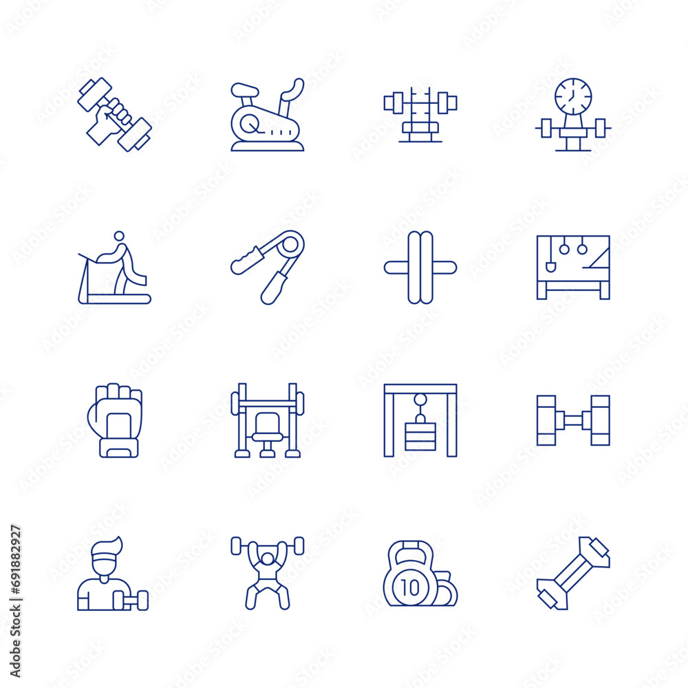 Gym line icon set on transparent background with editable stroke ...