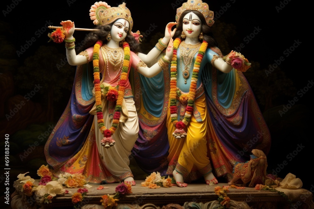 Statues of hindu god Krishna with his wife Radha, Generative AI Stock ...