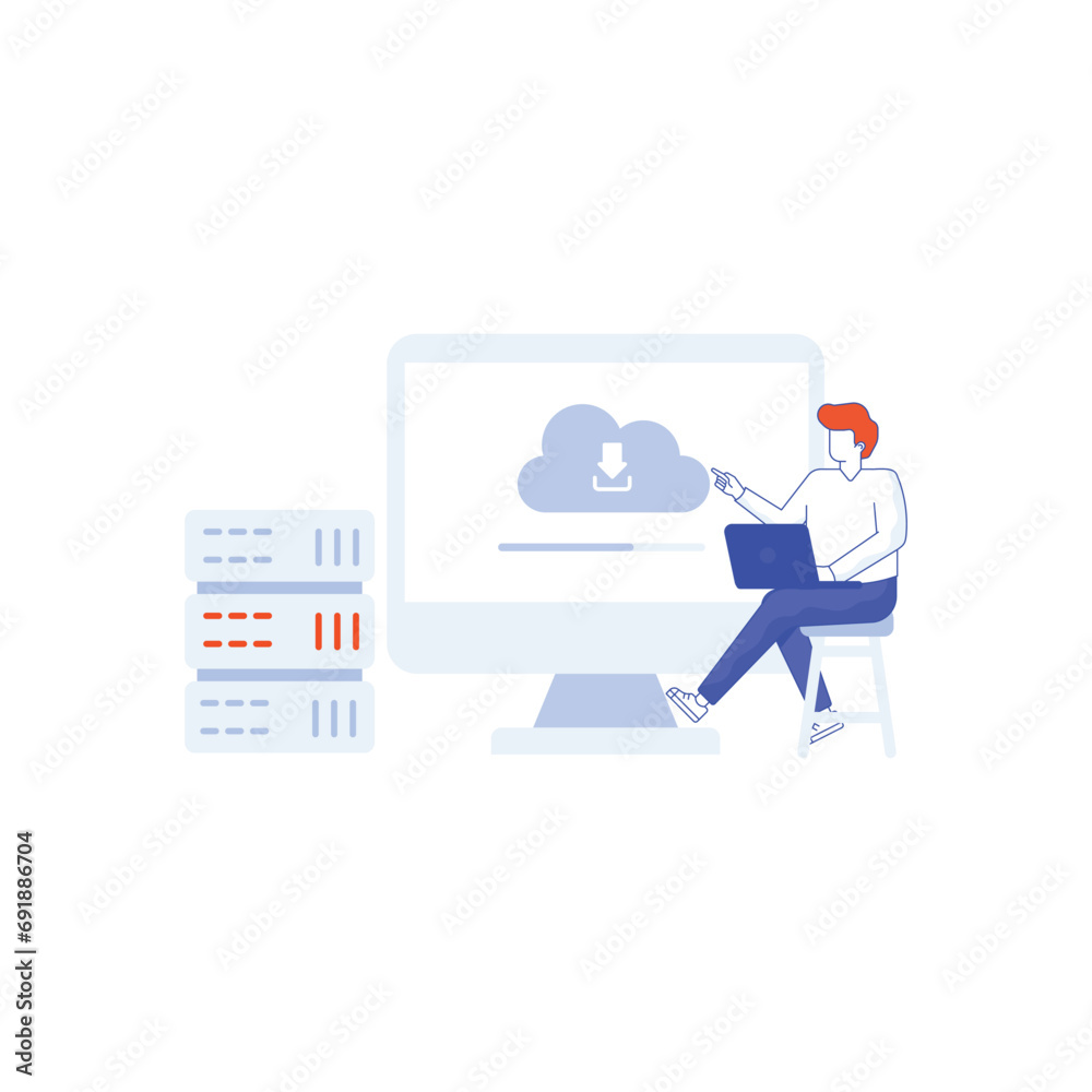 Cloud server technology. Scene for cloud computing technology, online ...