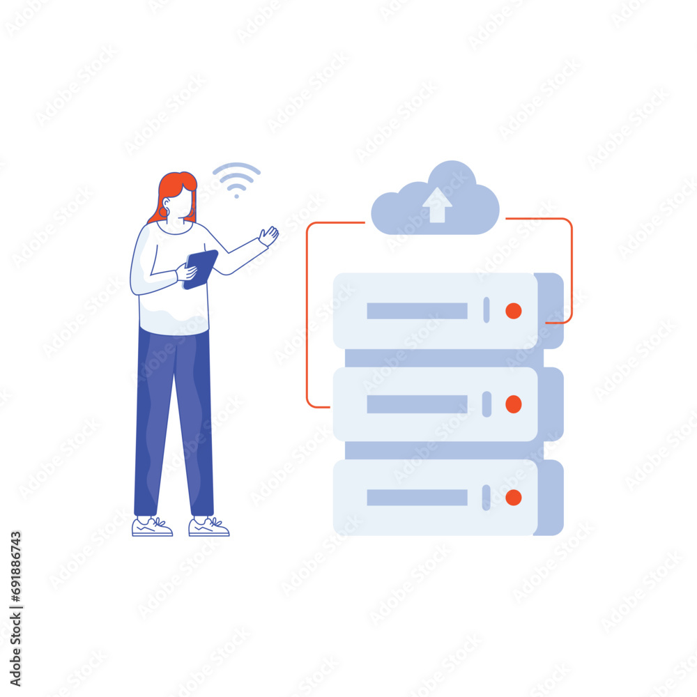 Cloud server technology. Scene for cloud computing technology, online ...