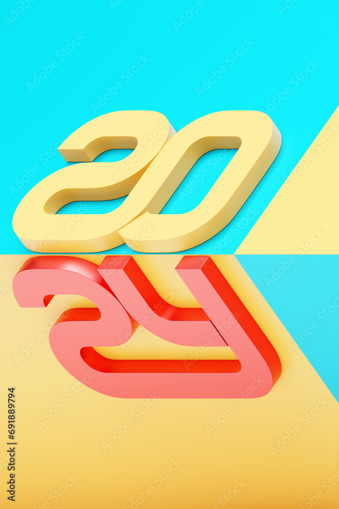 3d illustration Happy new year 2024 background template. Holiday ...