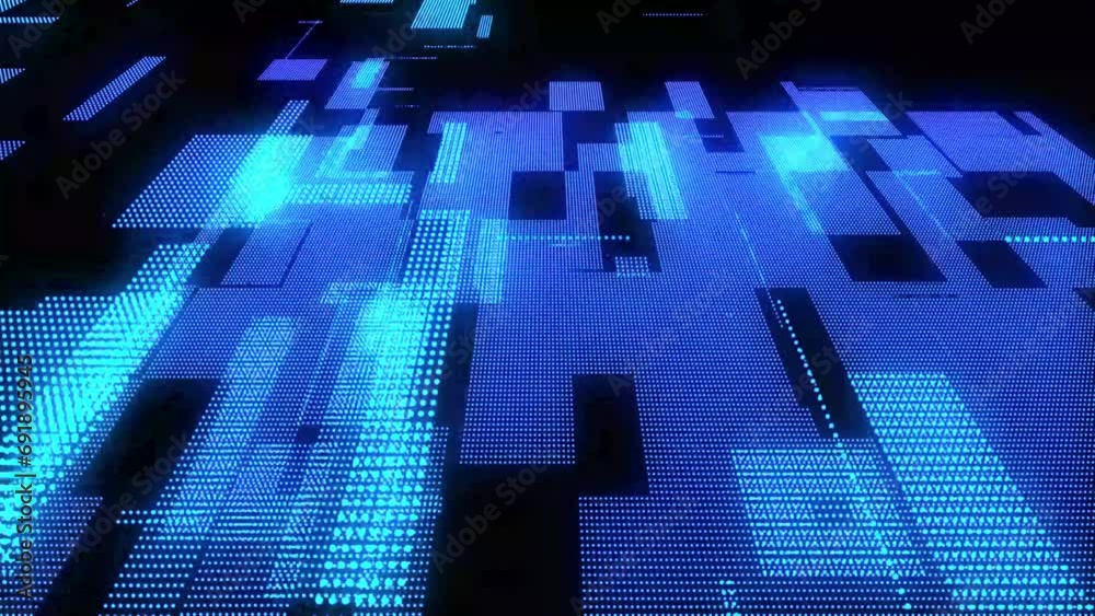 Futuristic blue digital animated background. Abstract noise mosaic ...