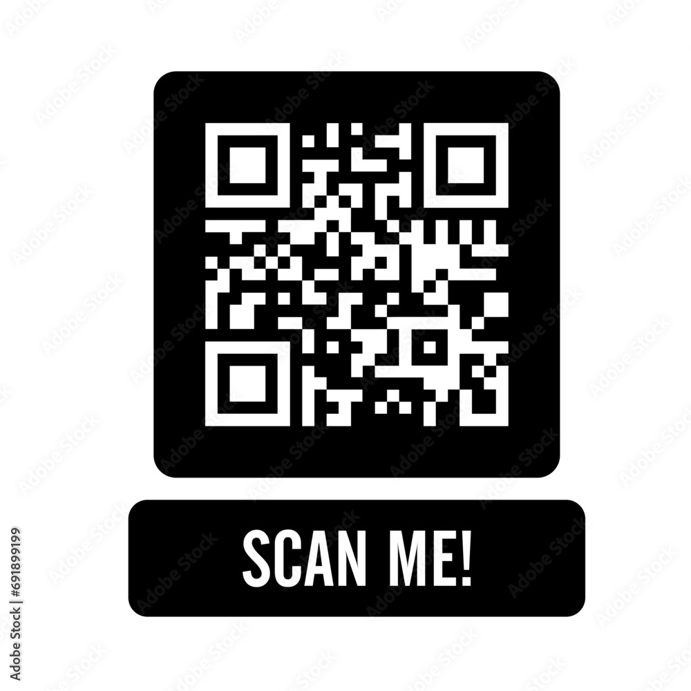 Qr-code scan me icon. Silhouette, black, qr-code scan me button, qr ...