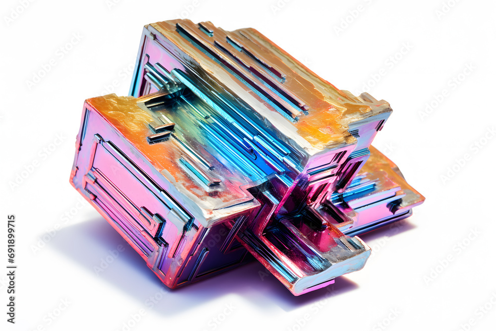 Bismuth hopper crystal with stairstep crystal structure and iridescent ...