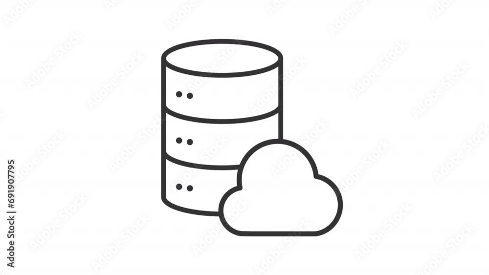 2D black creative thin line animation of database icon, HD video with ...