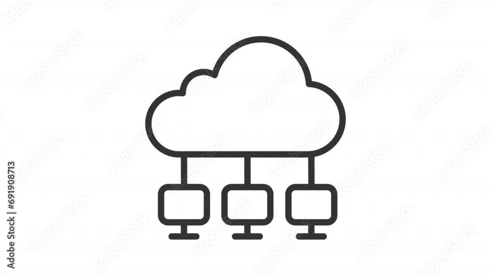 2D black creative thin line animation of cloud network icon, HD video ...
