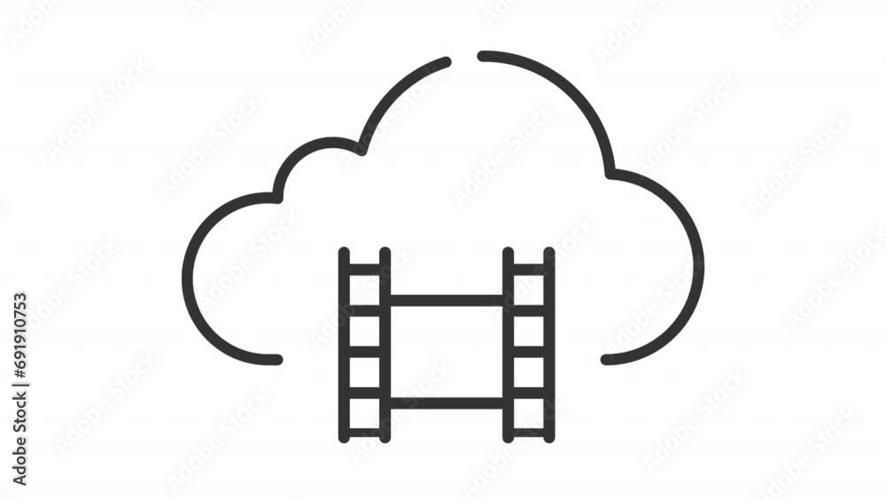 2D black creative thin line animation of streaming video icon, HD video ...