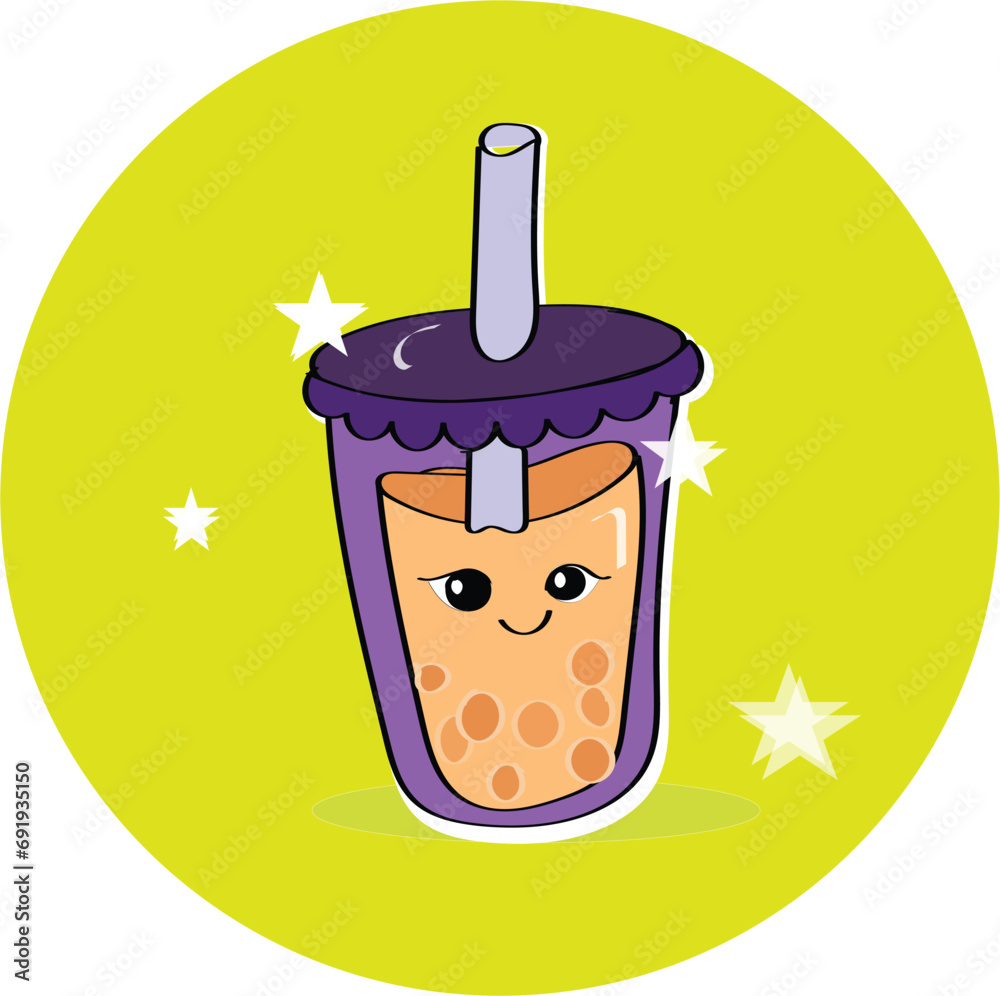 Boba milk tea cute sticker, Kawaii bubble tea, Boba milk tea cute ...