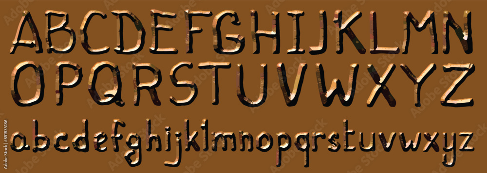 Written engraving alphabet, dark gold metal lettering, abc latin ...