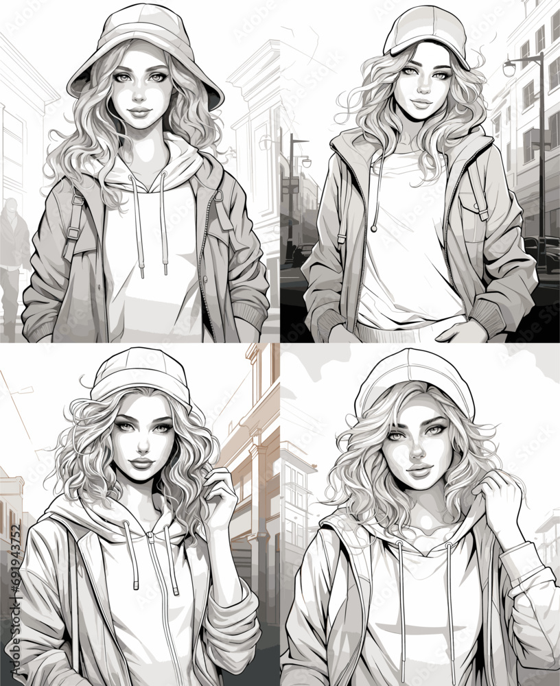 Design of attractive black and white teenage girls Stock Vector | Adobe ...