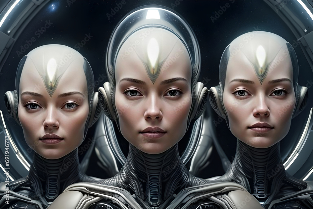 Atmospheric portrait of a group of alien beings from another planet ...