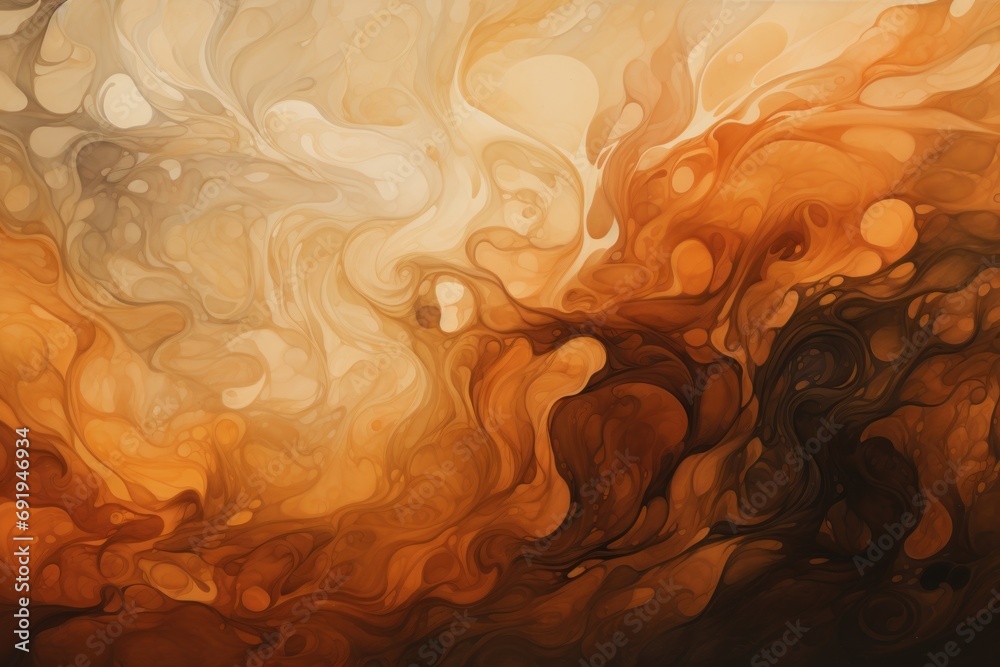 an abstract painting of orange and brown swirls on a white and brown ...