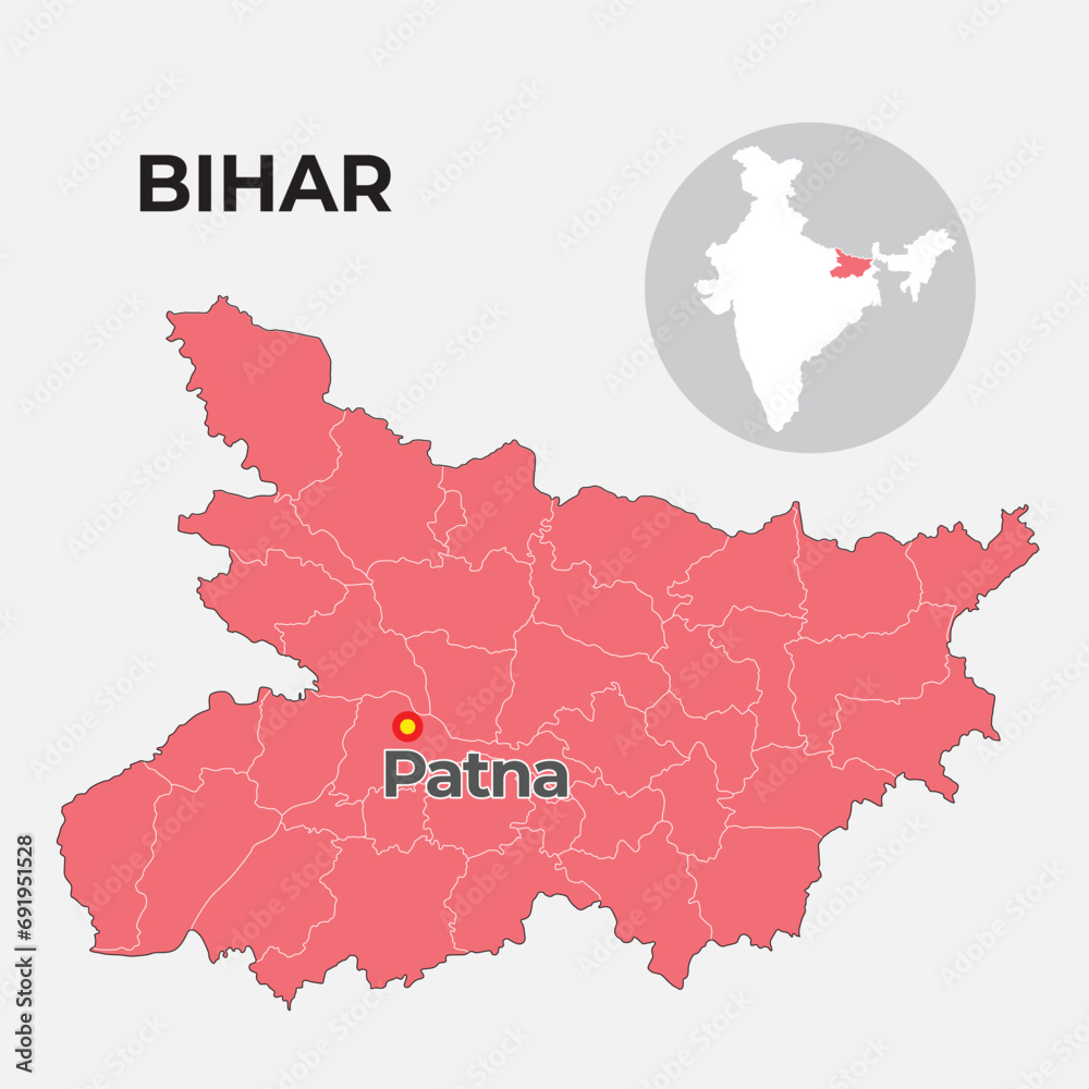 Bihar locator map showing District and its capital Stock Vector | Adobe ...