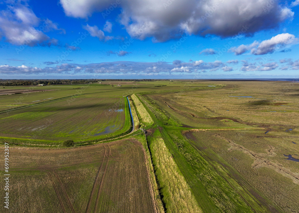 Wash Marshes Sutton Bridge, Lincolnshire Uk. The Wash is a rectangular ...