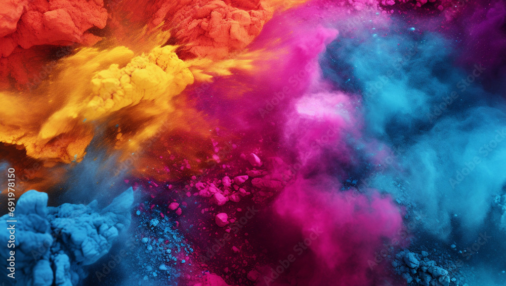 Colorful dust. An explosion of particles of bright colors. Colored ...