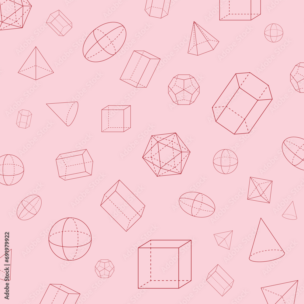 3D geometric shapes seamless pattern. Triangular, pentagonal and ...