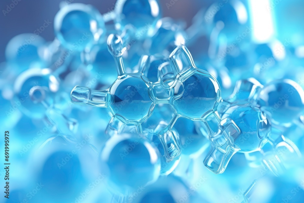 Abstract generic transparent molecules structure. Water droplets on a ...