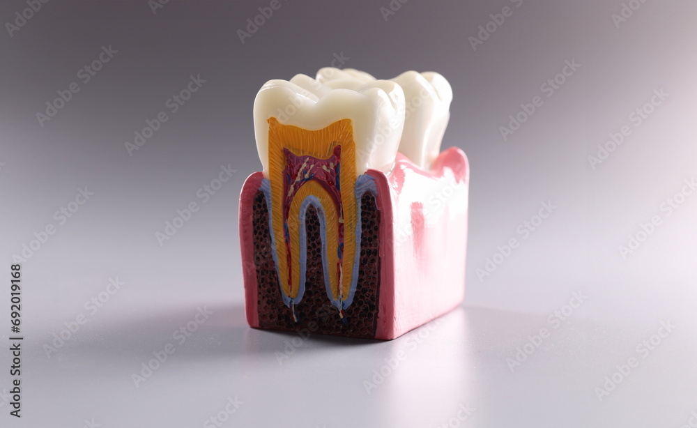 Close-up of mock tooth in section, educational model of tooth, anatomy ...