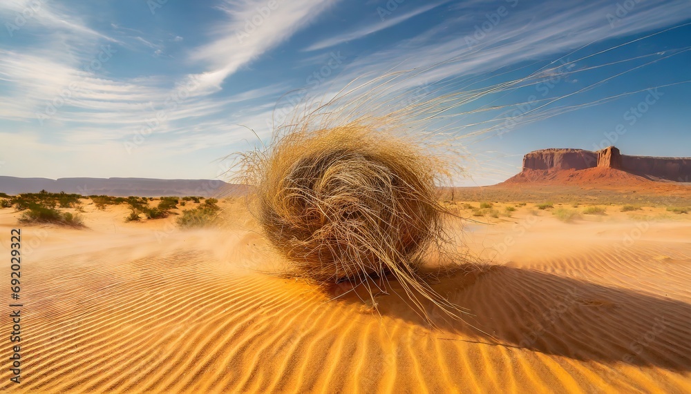 Tumbleweed rolling in desert sand dunes. Made of roofs of the plants ...