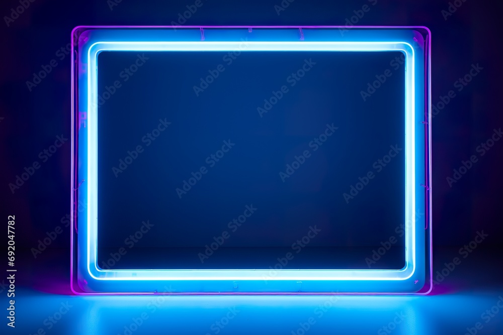 rectangular neon frame in vertical position with colored light shining ...