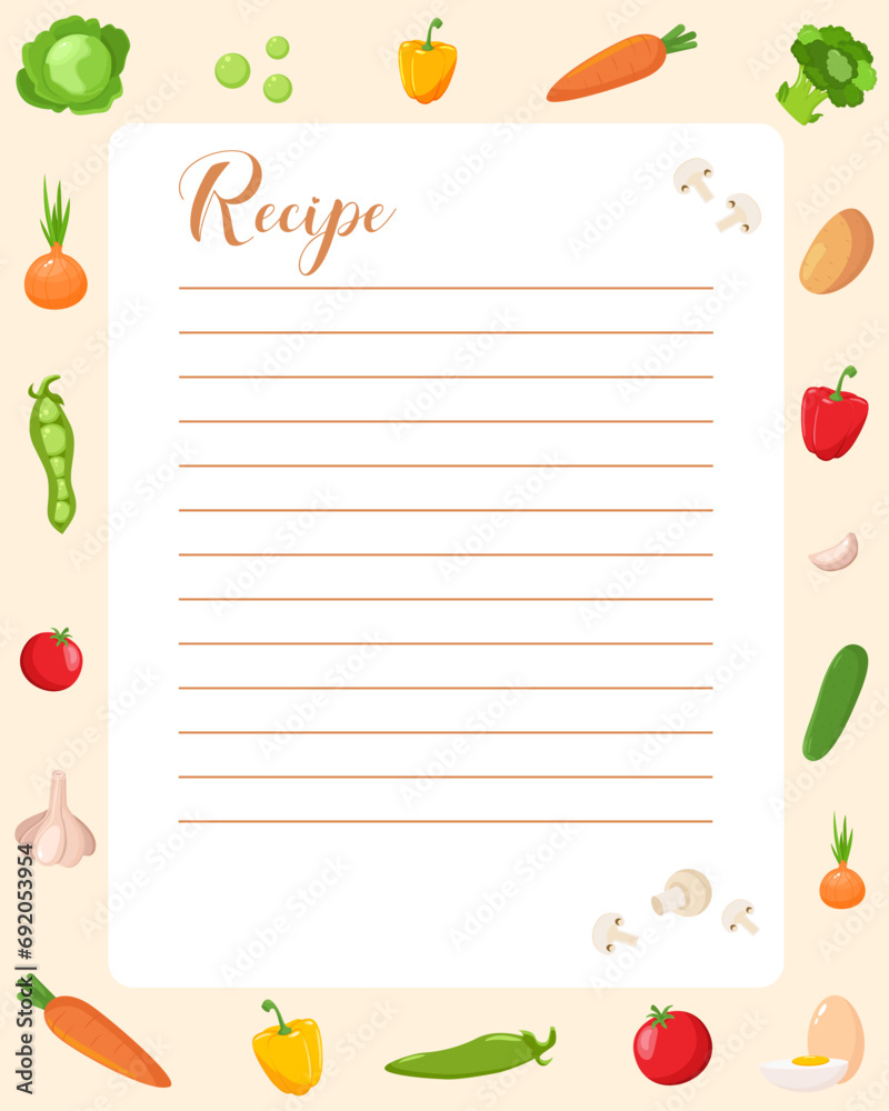 Recipe Card. Poster, sheet, form for writing Recipes. Background of ...