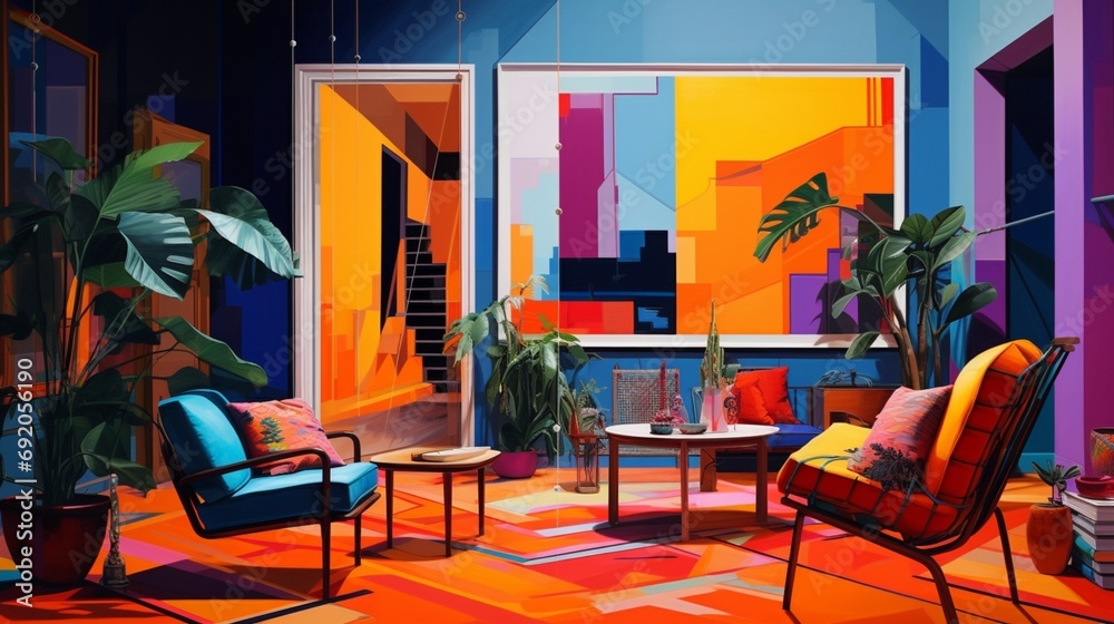 a visually dynamic composition featuring a mix of contrasting and ...