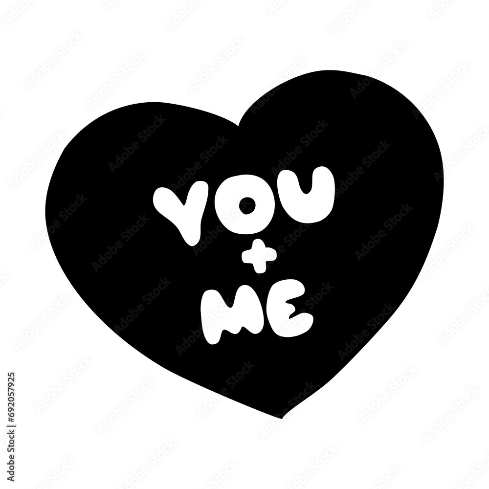 Heart hand drawn with line with words You plus Me. Png clipart isolated ...