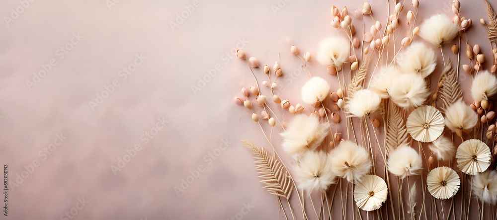 Boho style background. With neutral pastel color style and natural ...