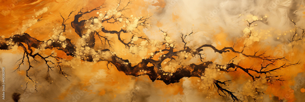 Painting - Image Of A Tree Branch Using Gold Leaf In Japanese Style ...