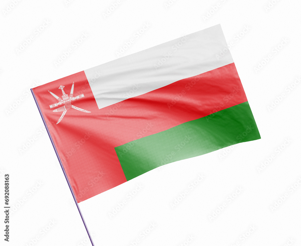 3d illustration flag of Oman. Oman flag waving isolated on white ...