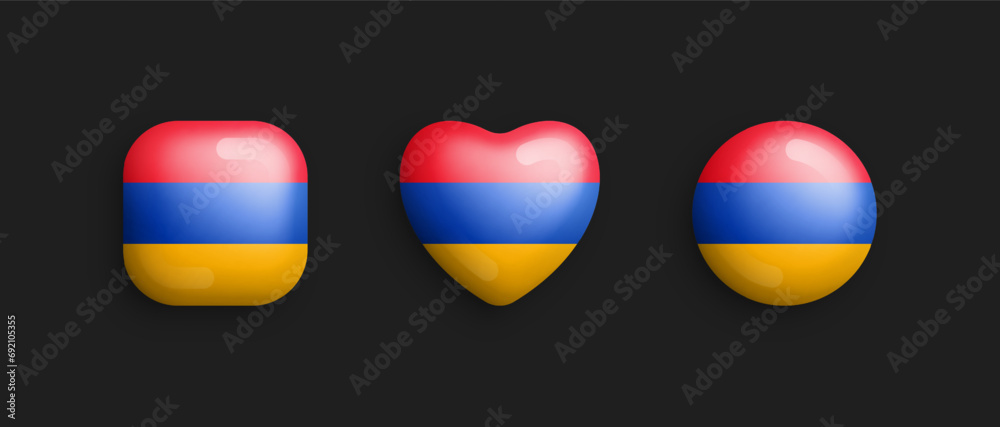 Armenia Official National Flag 3D Vector Glossy Icons In Rounded Square ...