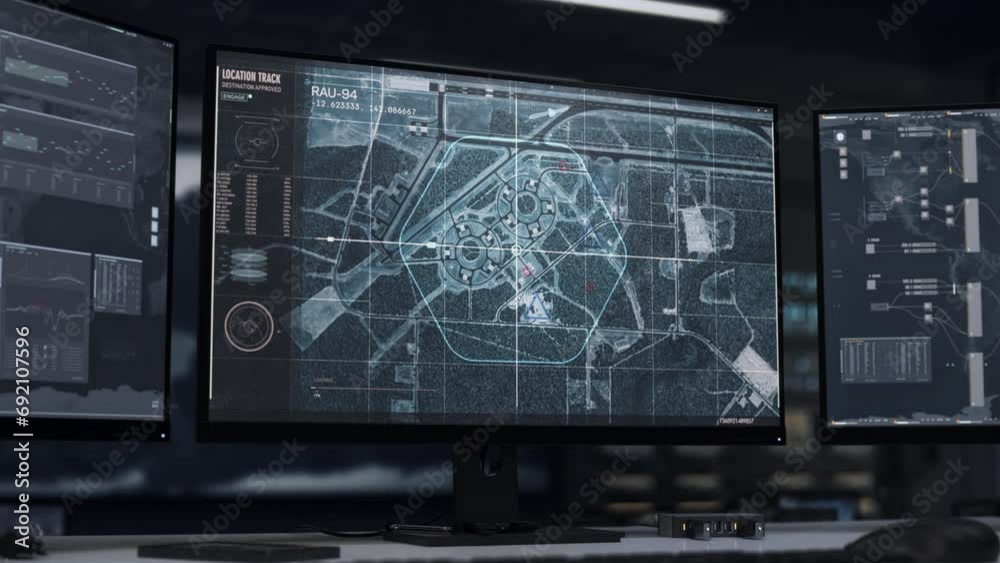 Advanced Satellite Intelligence Network Scanning Military Base Position ...