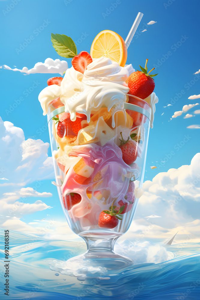 Summer Jogurt Fruit Delight: Whipped Cream and Fresh Fruit Fantasy ...