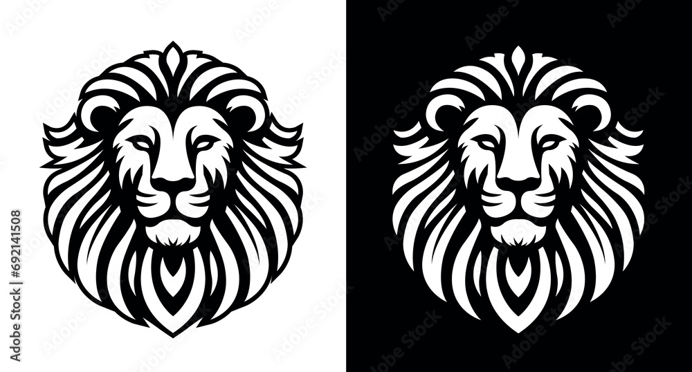 Lion head company logo vector line art illustration on black and white ...