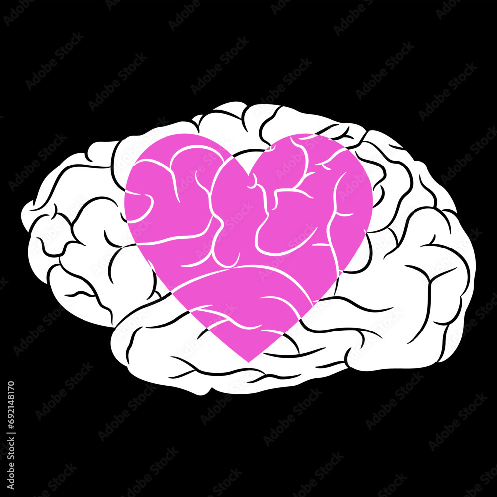 Pink heart symbol inside human brain. Creative romantic design. Love in ...