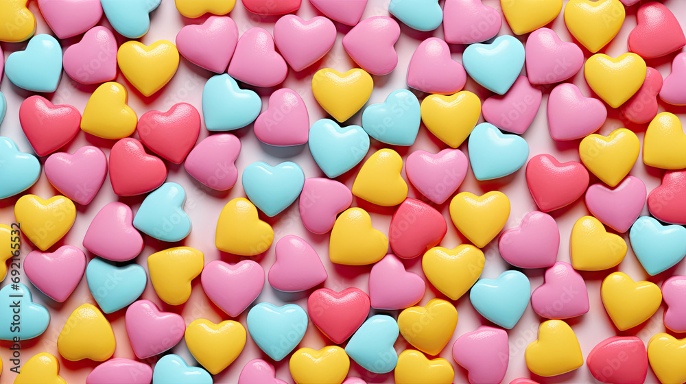 Horizontal illustration of colorful candy hearts. For banners, greeting ...