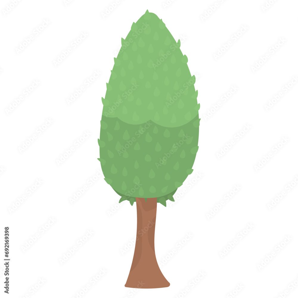 Elongated thin tree. Decorative park tree of natural shape in flat ...