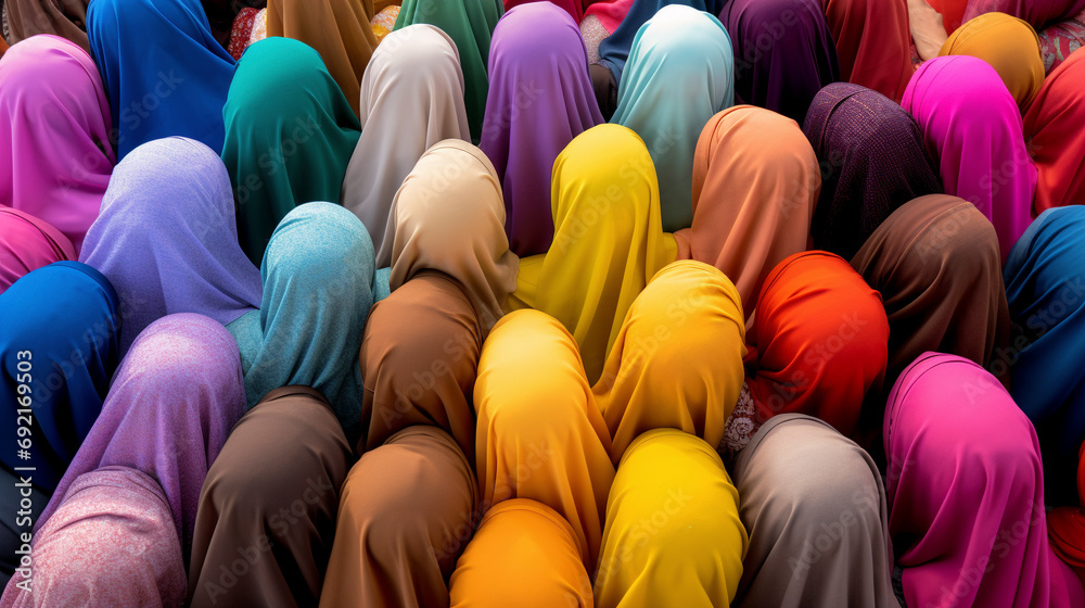 a group of women wearing traditional middle eastern garbs, colorful ...