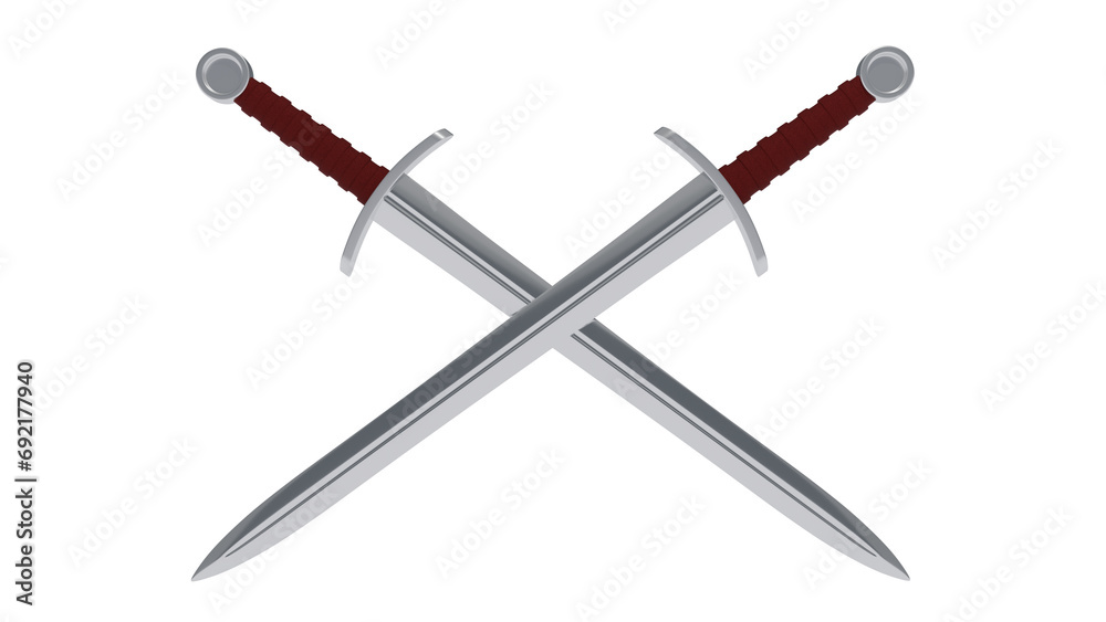 Crossed medieval sword with red handles isolated on transparent and ...