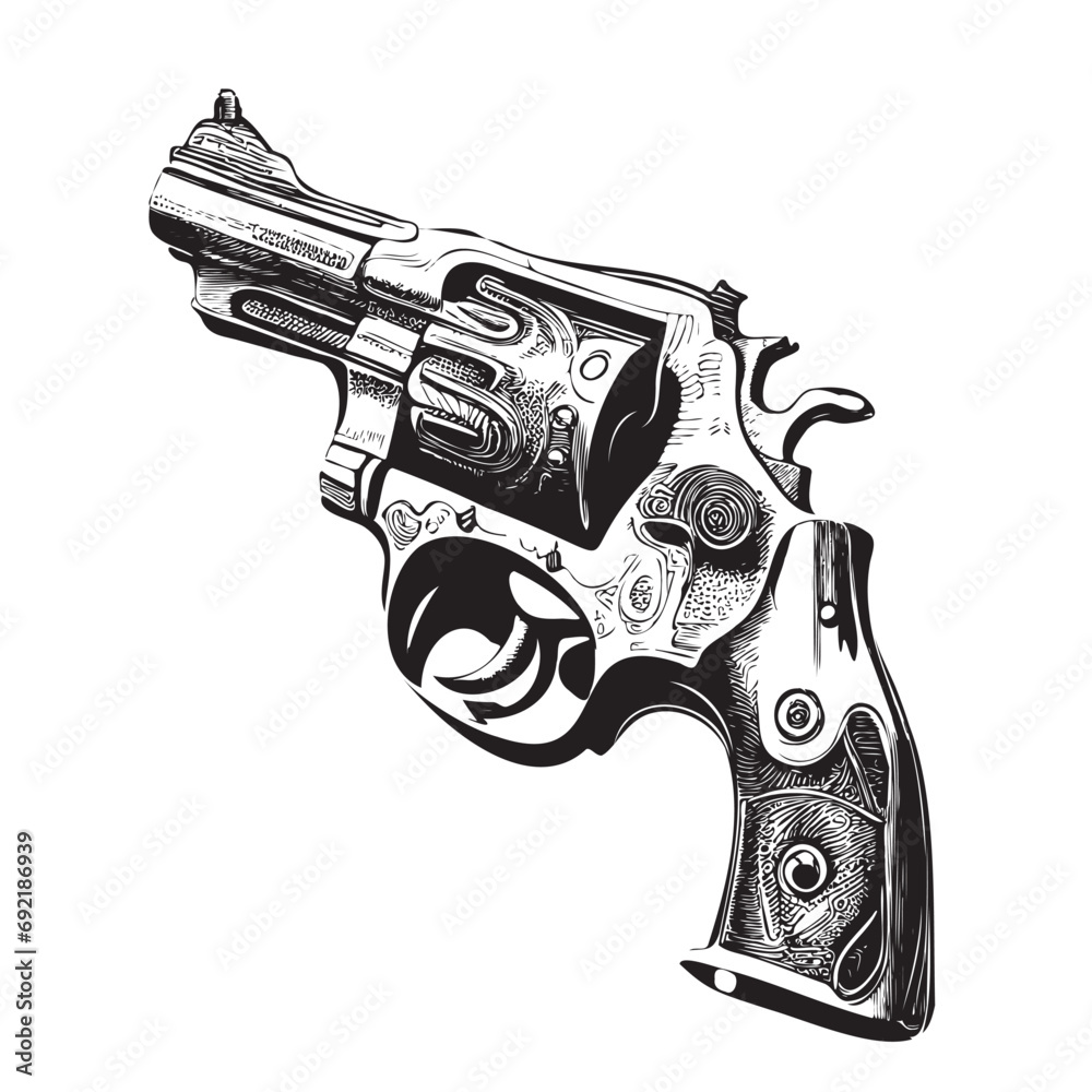 Vintage revolver sketch hand drawn in doodle style illustration Stock ...