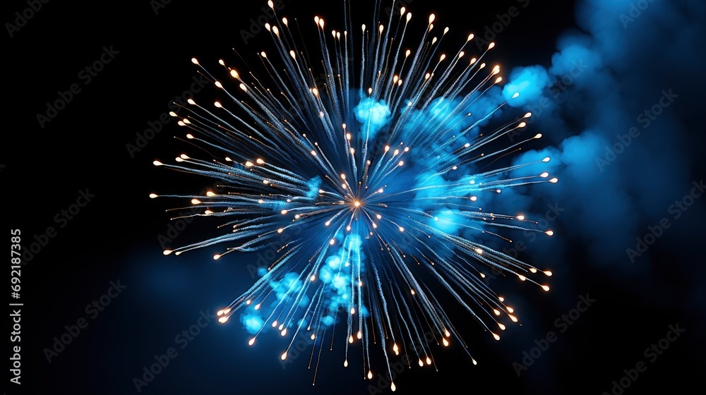 Blue Colorful Fireworks On Black Sky , Background HD, Illustrations ...