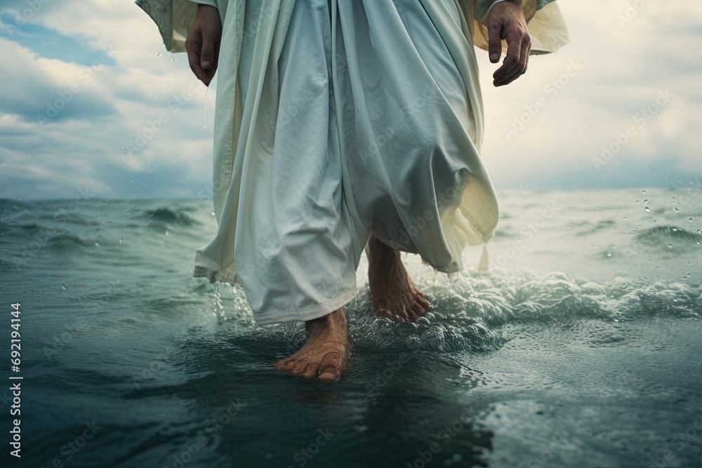 Jesus Christ walks on water. Stock Photo | Adobe Stock