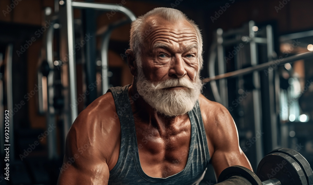 Old athle Muscula. Fitness man at workout. Elderly pensioner old man ...