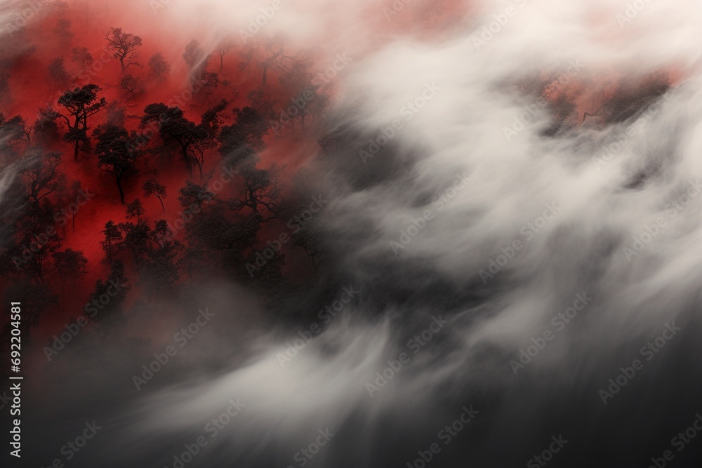 Mystic Atmosphere: Red and Grey Fog Spreads in Erie Background ...