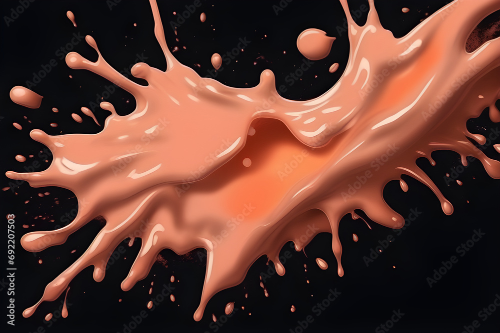Paint splatter isolated on black background. color pantone 2024, peach ...