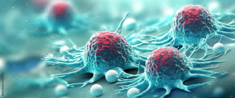 Anamorphic video cancer cell or tumor illustration for symbolizing ...