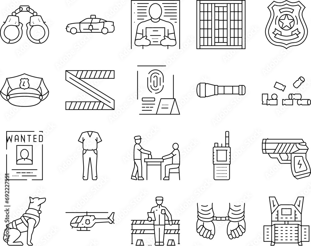 crime scene police evidence icons set vector. murder criminal, tape ...
